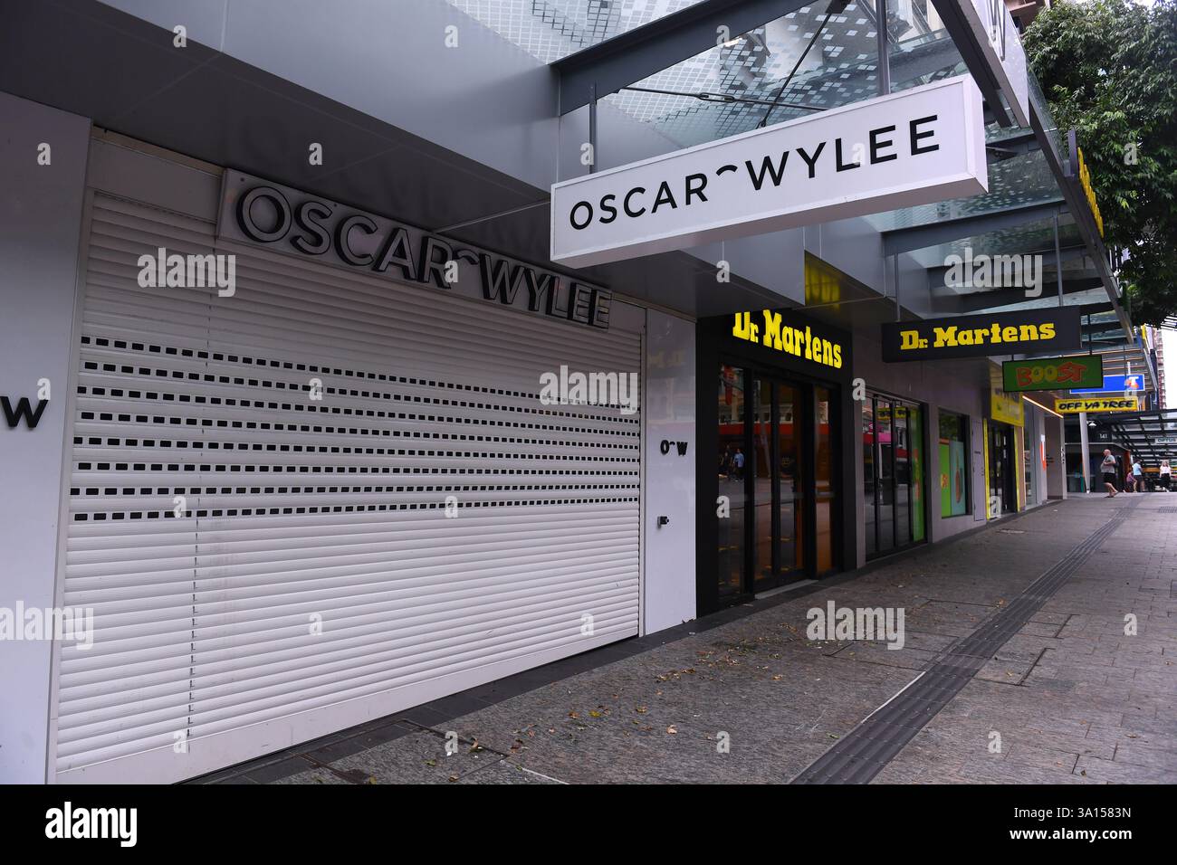 Closed stores in an empty street in The Brisbane CBD, Queensland ...