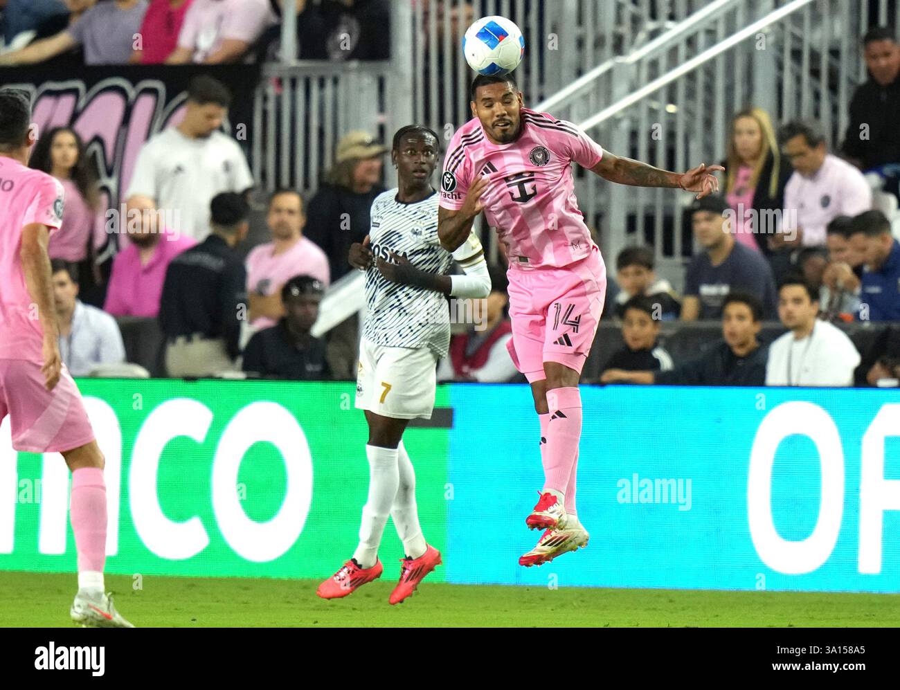 Inter Miami defender David Martínez (14) heads the ball in front of ...