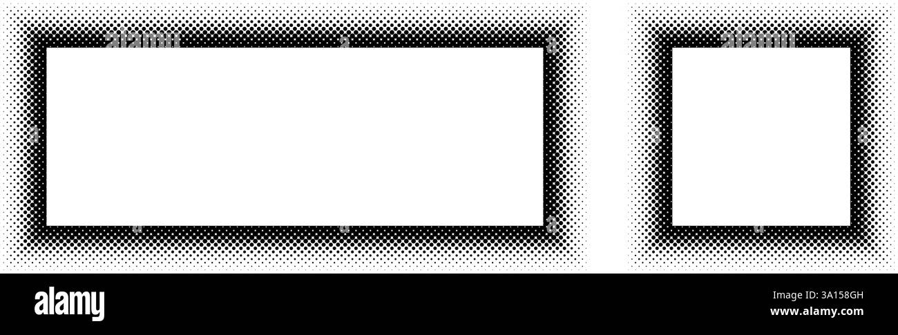 Black halftone rectangle and square frame set. Dotted gradient border ...