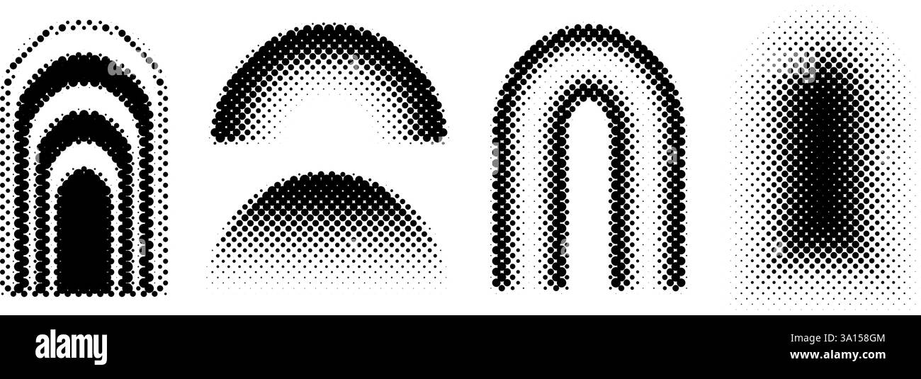 Black halftone arch set. Different pixelated gradient arc collection ...