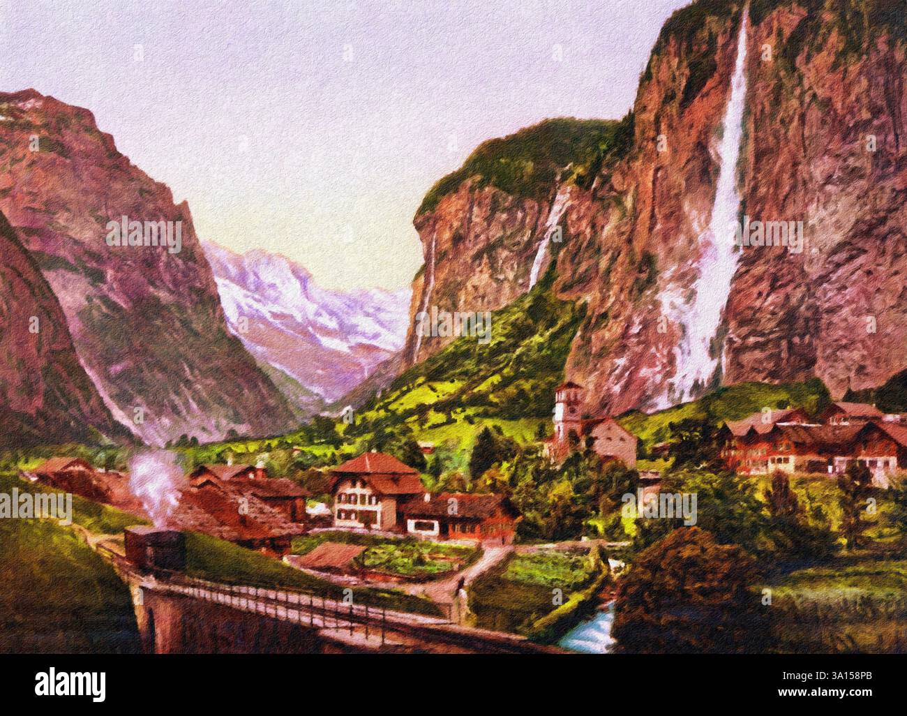 Lauterbrunnen Valley, Jungfrau and Staubbach Falls, Bernese Alps ...