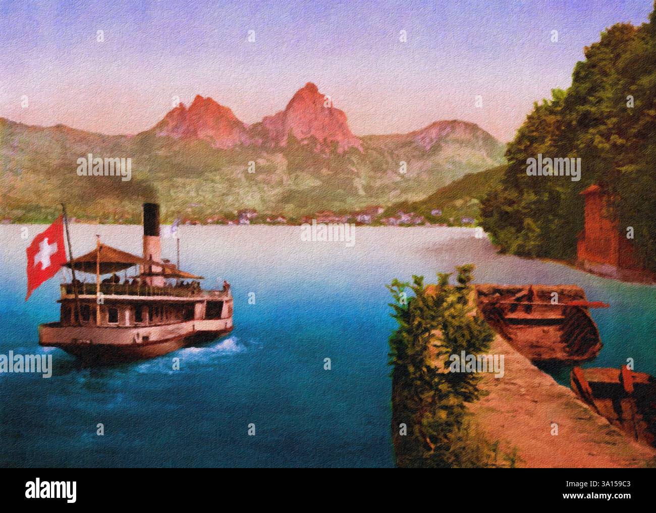 View of Brunnen and Grosser Mythen, Treib, Lake Lucerne, Uri ...