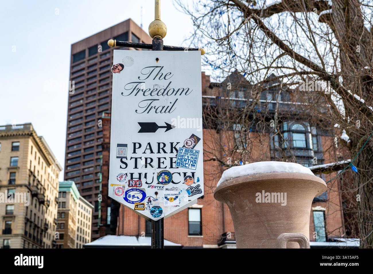 Boston, MA, USA - 8 February 2025 - The Freedom Trail sign posted at Boston Common park area ...