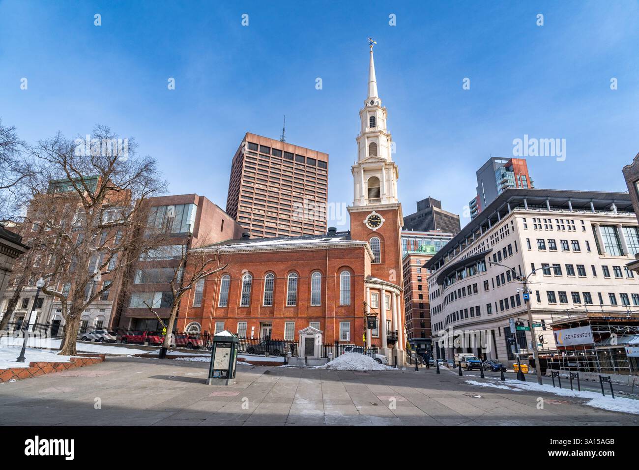Boston, MA, USA - 11 February 2025 - View of Park Street Church and surrounded buildings in ...