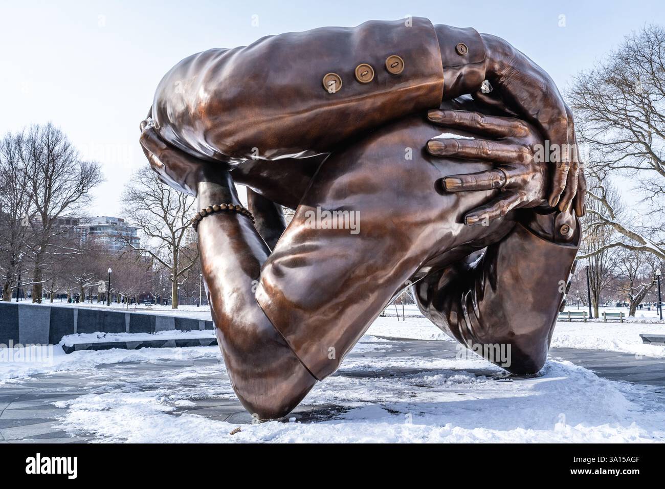 Boston, MA, USA - 11 February 2025 - The Embrace, a bronze sculpture by ...