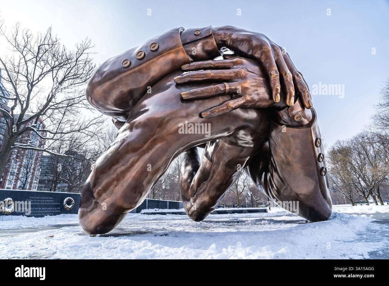 Boston, MA, USA - 11 February 2025 - The Embrace, a bronze sculpture by ...