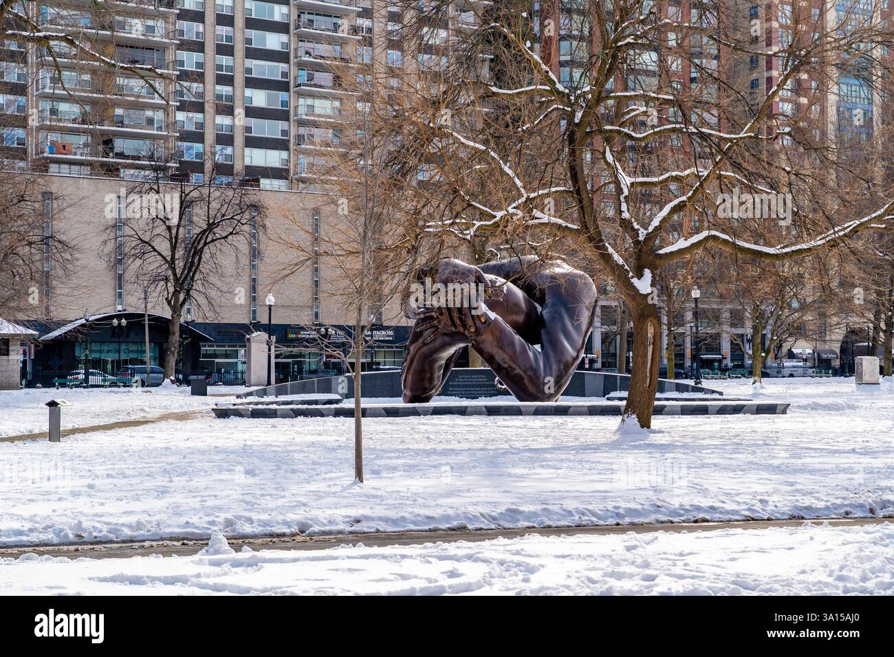 Boston, MA, USA - 11 February 2025 - The Embrace, a bronze sculpture by ...