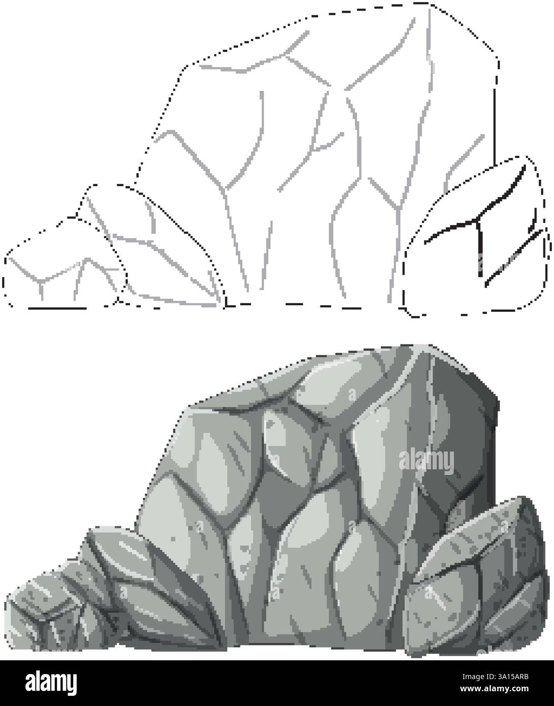 A detailed vector illustration of stylized rocks, showcasing both line ...
