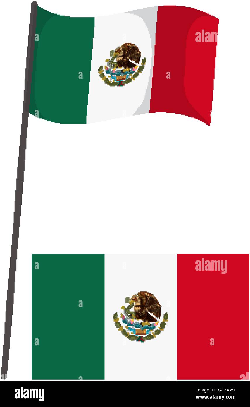 Illustration of the Mexican flag waving and flat Stock Vector Image & Art - Alamy