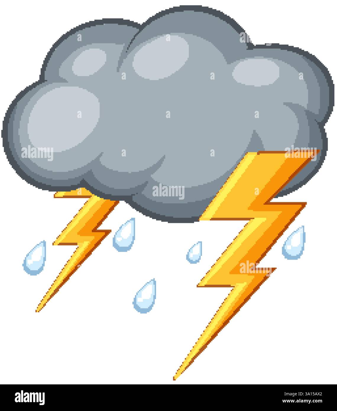 Illustration of storm cloud with lightning bolts and falling rain drops ...