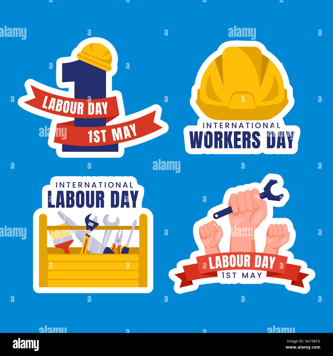 Labor Day Label Design for Social Media with Cartoon Style Workers ...