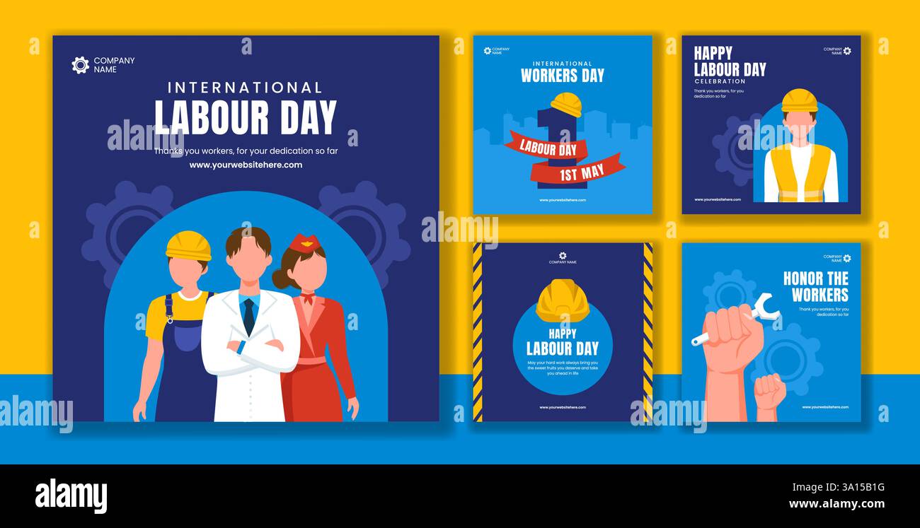 International Labour Day Social Media Post with Flat Cartoon Laborers ...