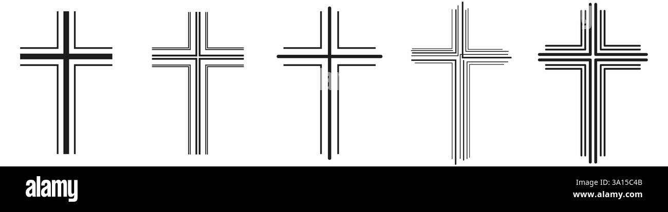 Set of Christian crosses of various designs, modern style. Crucifixion ...