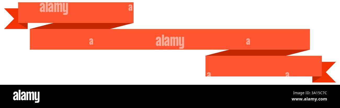 Wide orange triple origami ribbon banner with flag ends. Flat vector ...