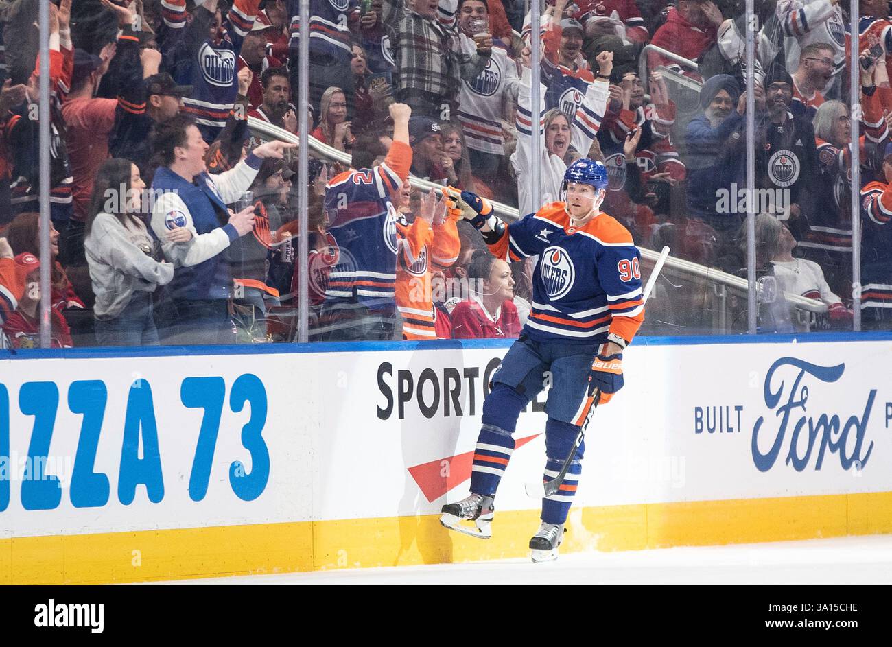 Edmonton Oilers' Corey Perry (90) celebrates after a goal against the ...