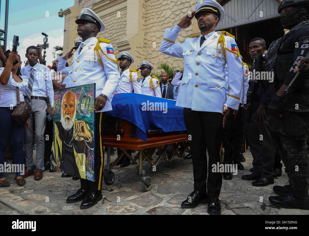 Members of the presidential guard salute next to the coffin of Haitian ...