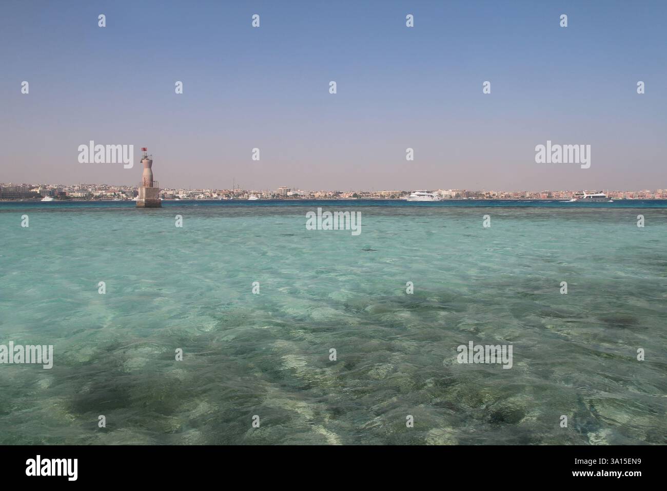 Navigational sign on the dangerous underwater at Red Sea, Hurghada ...