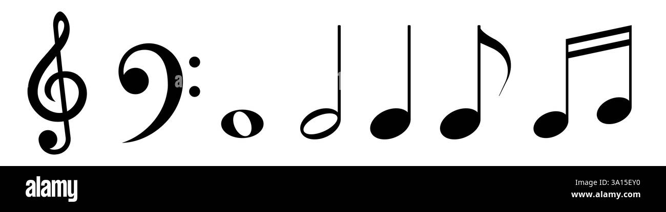 Musical notes. Treble and bass clef. Flat illustration isolated on ...