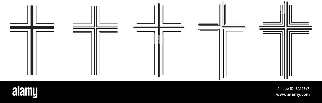 Set of Christian crosses of various designs, modern style. Crucifixion ...