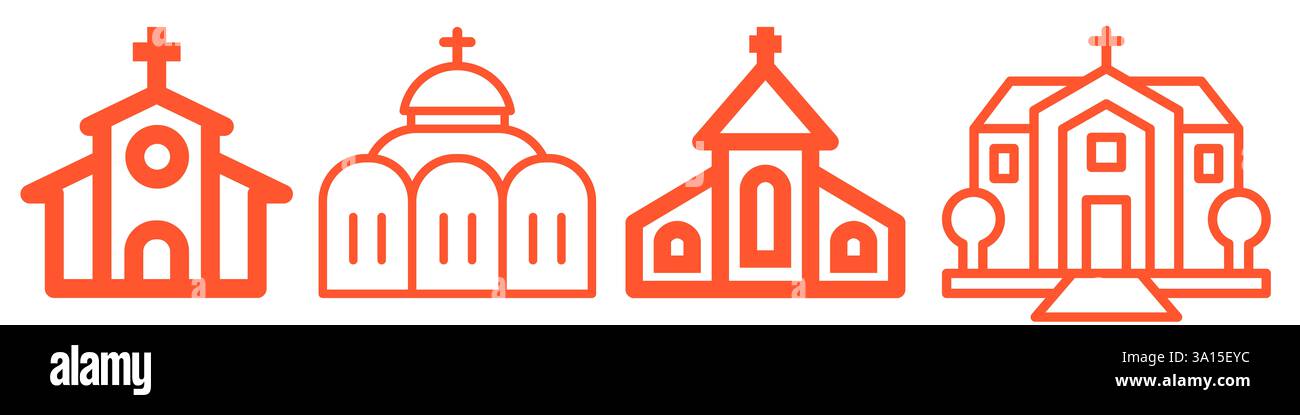 Temple line icons. Set of line icons of Christian churches. Sunday ...