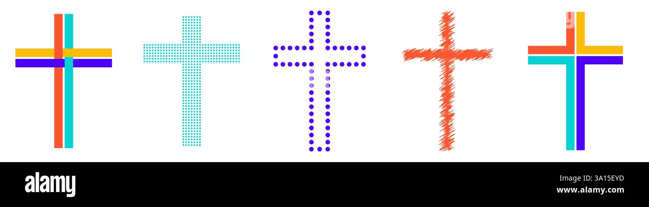 Set of Christian crosses of various designs, modern style. Crucifixion ...
