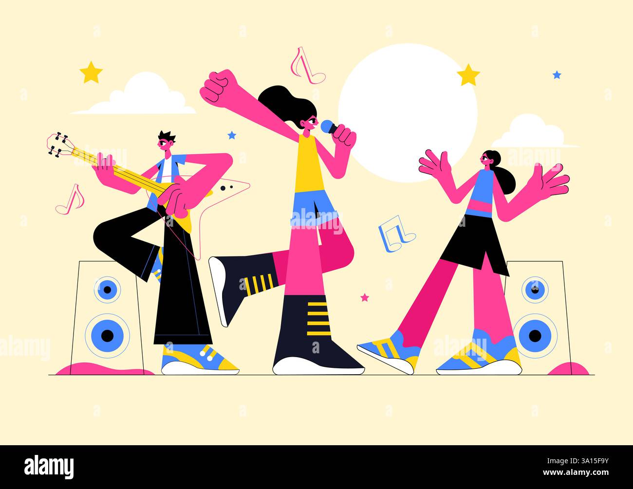 Music Entertainment Vector Illustration featuring People Playing ...