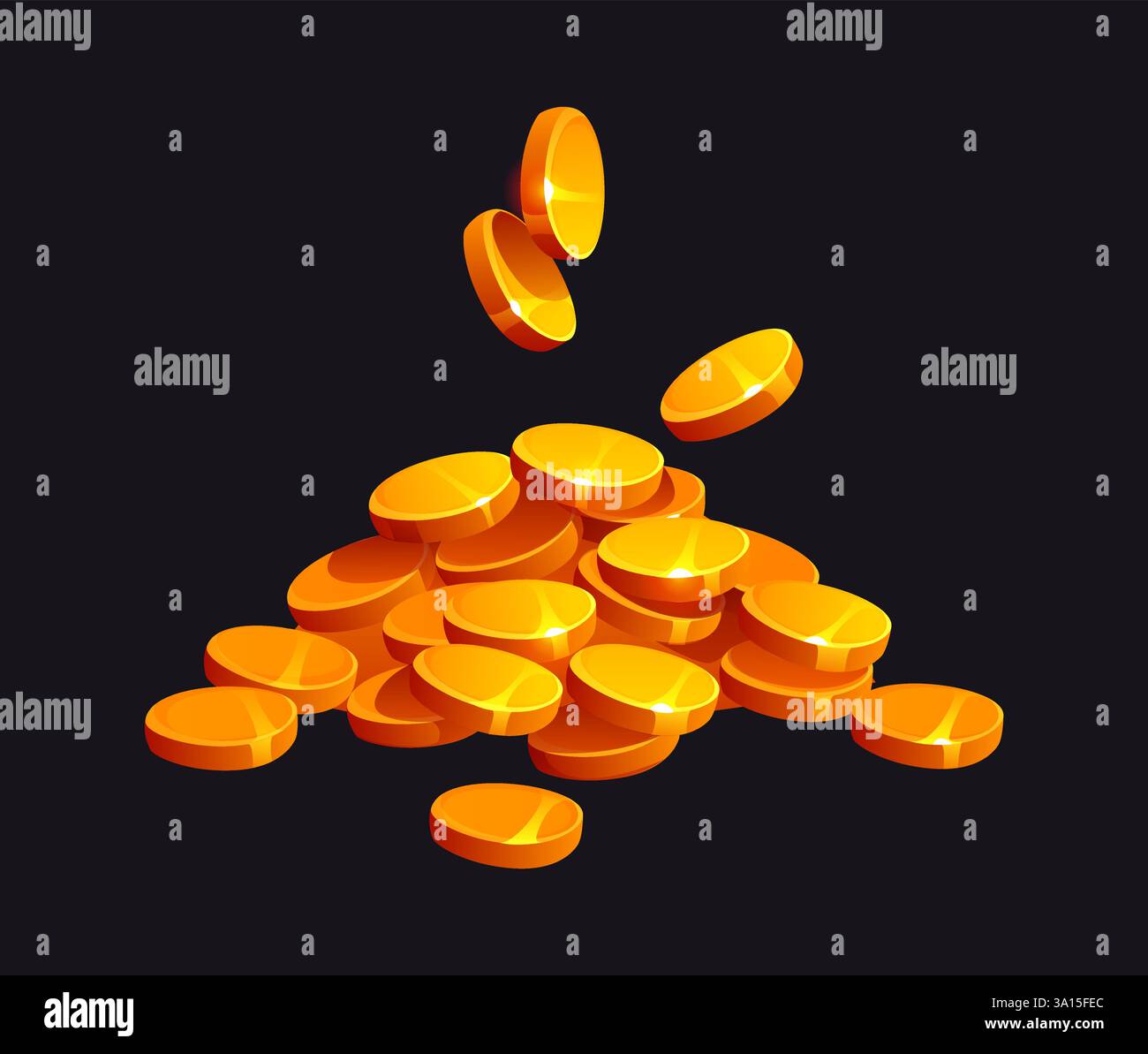 Pile of shiny gold coins with a few pieces falling mid air, symbolizing ...