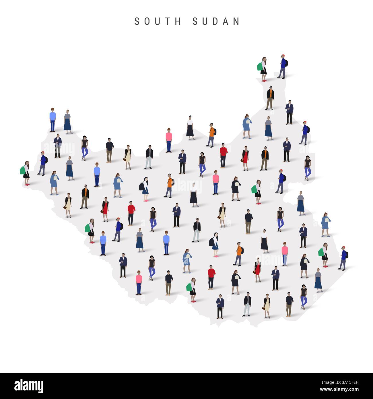 South Sudan population map. Large group of realistic a diverse crowd of ...