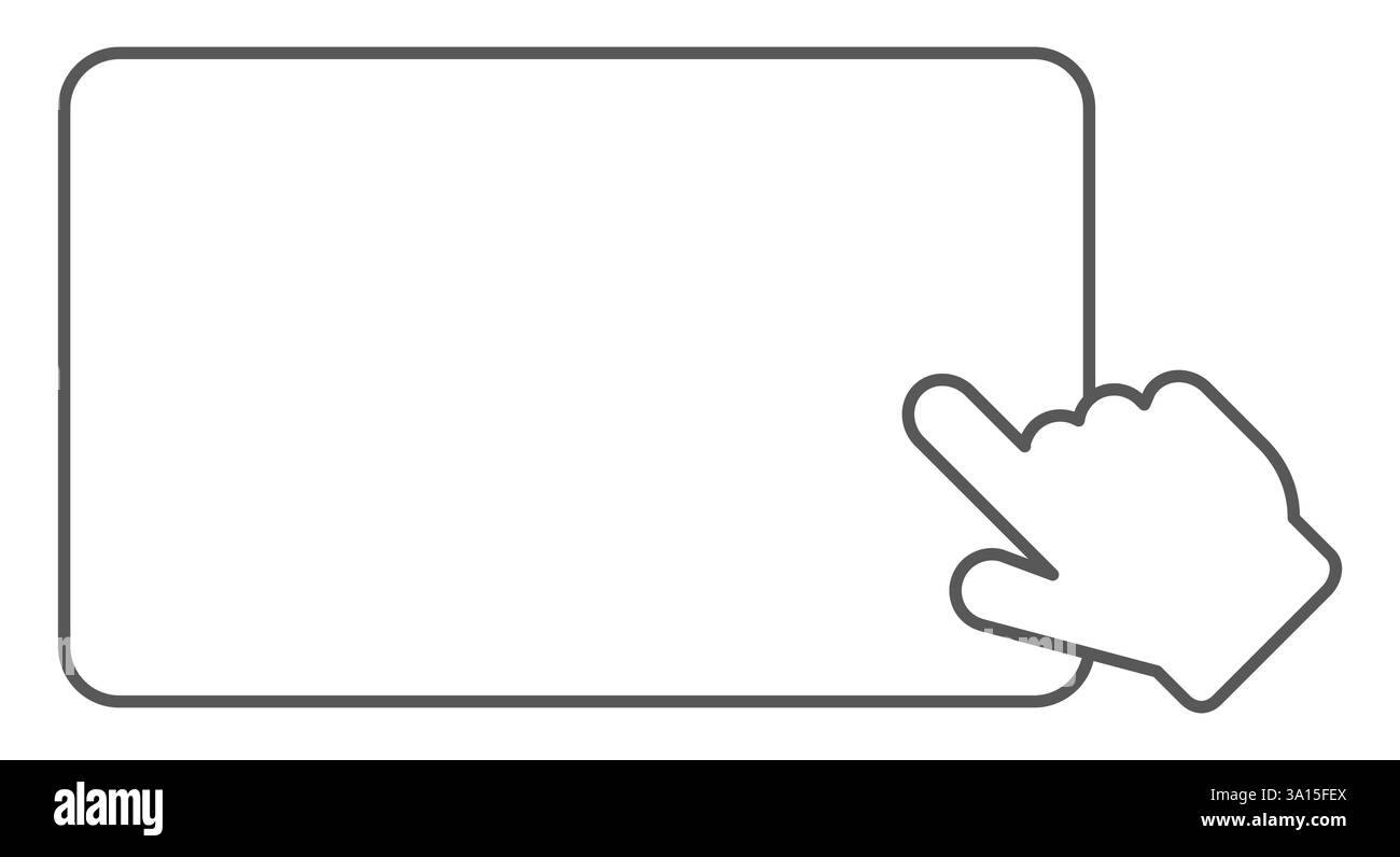 The finger points to the empty page, sheet or frame. Flat illustration ...