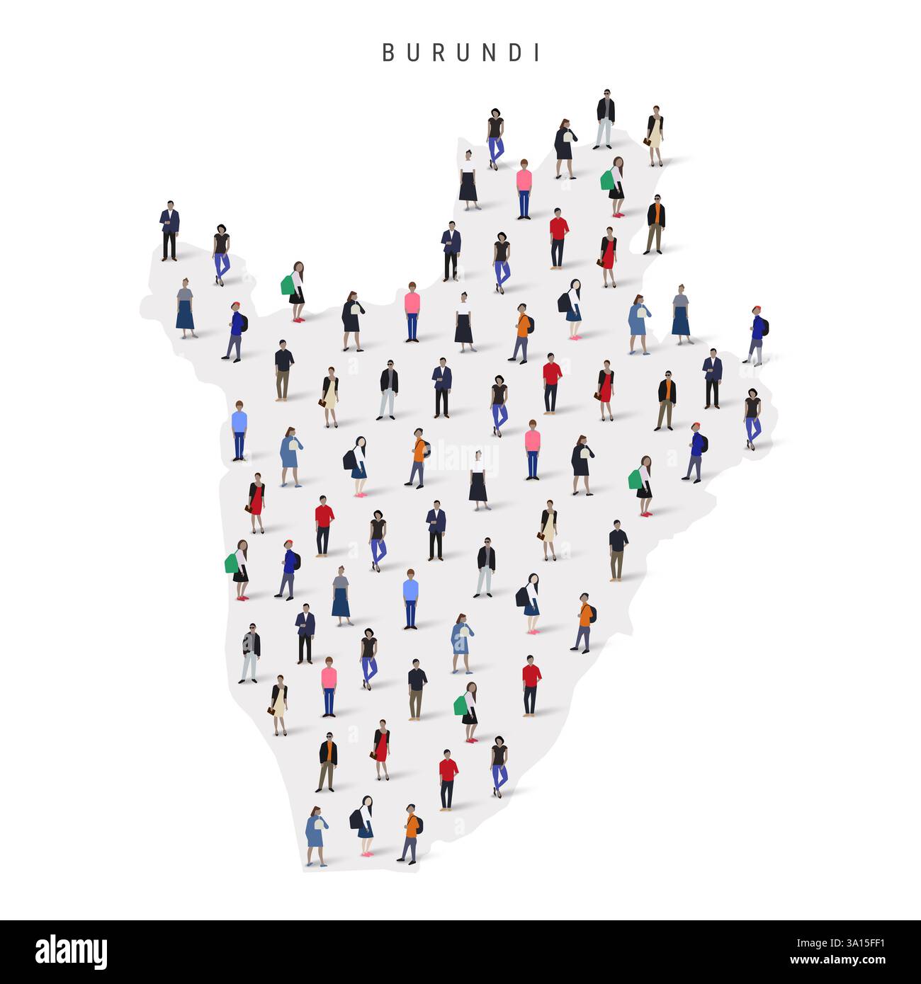 Burundi population map. Large group of realistic a diverse crowd of ...