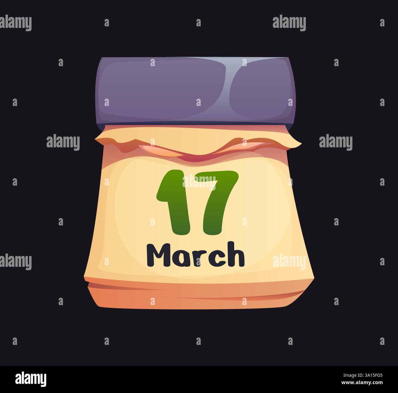 Cartoon festive calendar page displaying march 17, marking st Patrick ...
