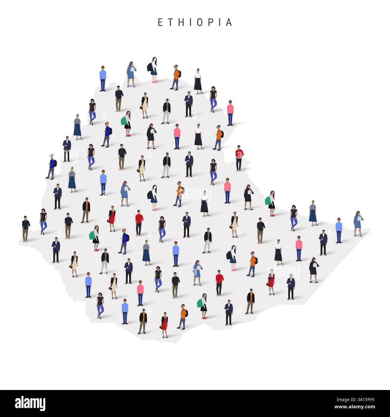 Ethiopia population map. Large group of realistic a diverse crowd of ...