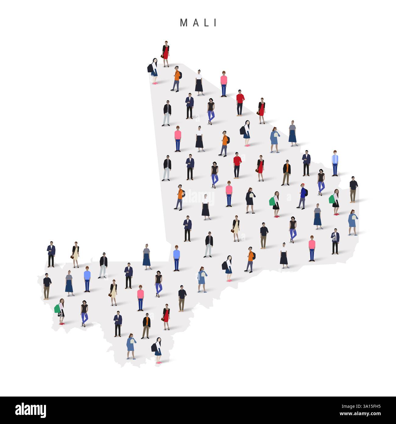 Mali population map. Large group of realistic a diverse crowd of people ...