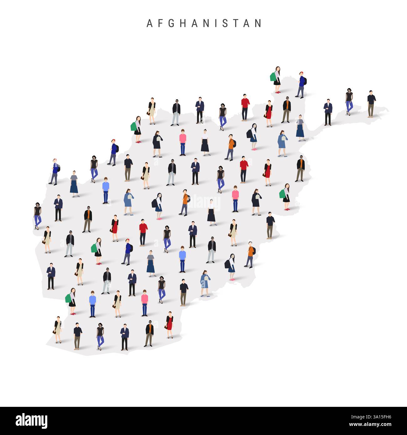 Afghanistan population map. Large group of realistic a diverse crowd of ...