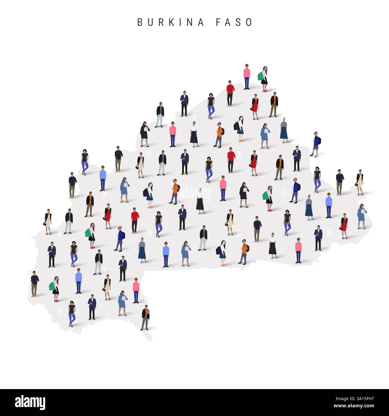 Burkina Faso population map. Large group of realistic a diverse crowd ...