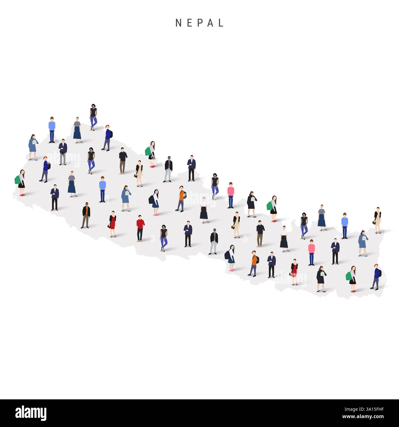 Nepal population map. Large group of realistic a diverse crowd of ...