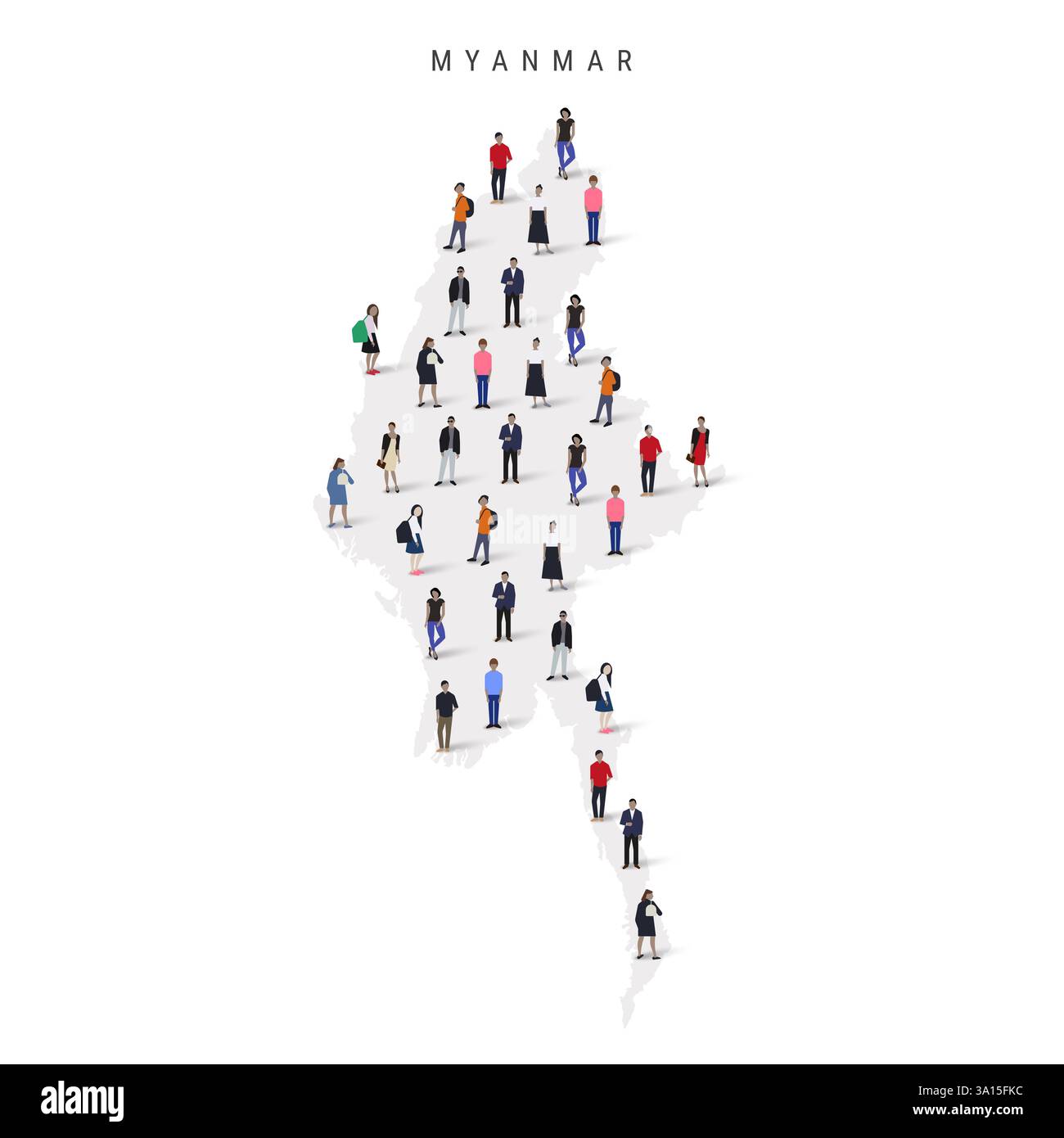 Myanmar population map. Large group of realistic a diverse crowd of ...