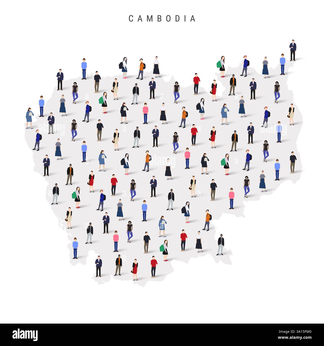 Cambodia population map. Large group of realistic a diverse crowd of ...