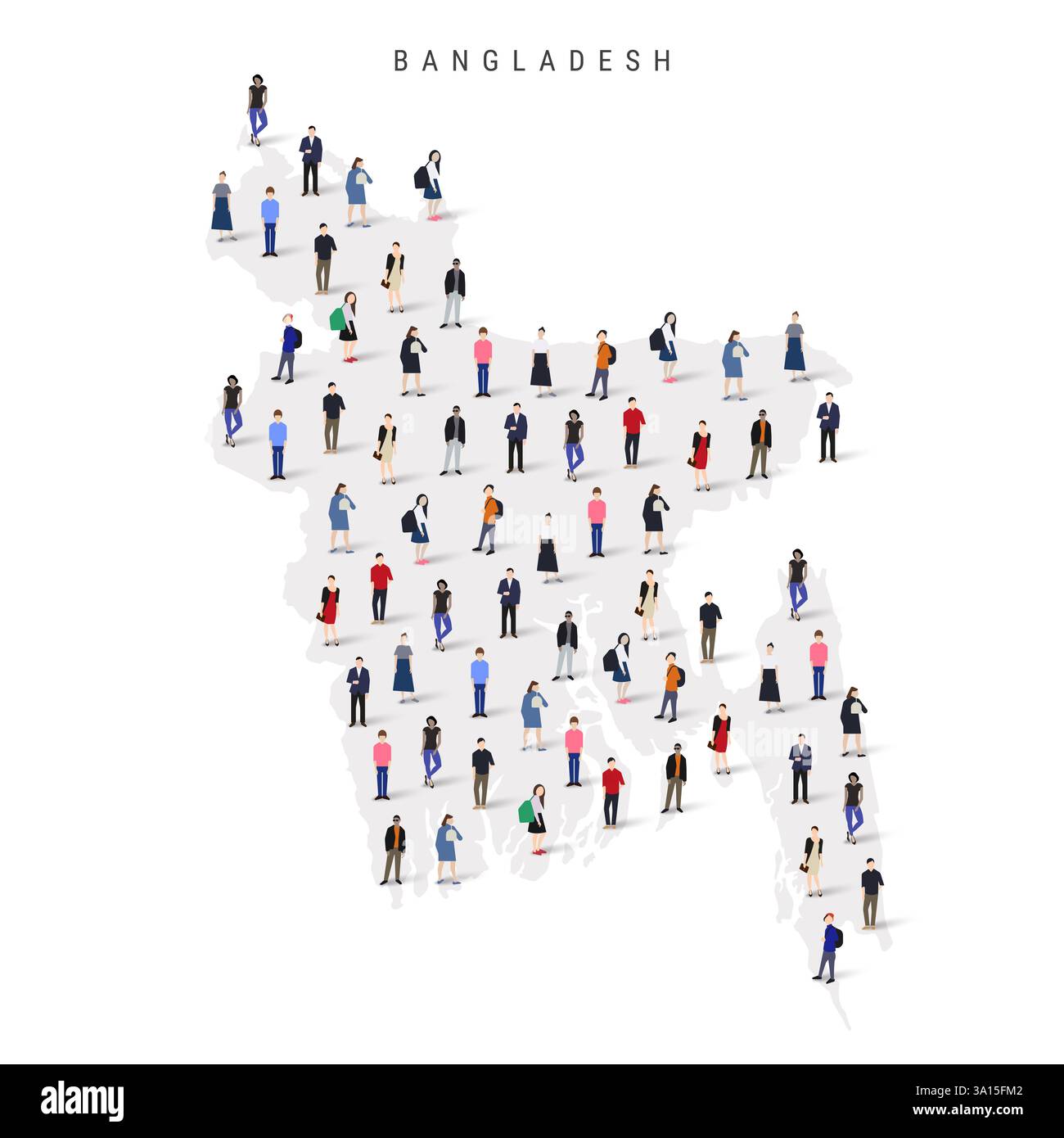 Bangladesh population map. Large group of realistic a diverse crowd of ...