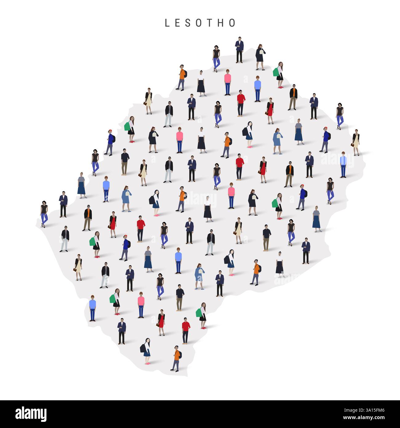 Lesotho population map. Large group of realistic a diverse crowd of ...