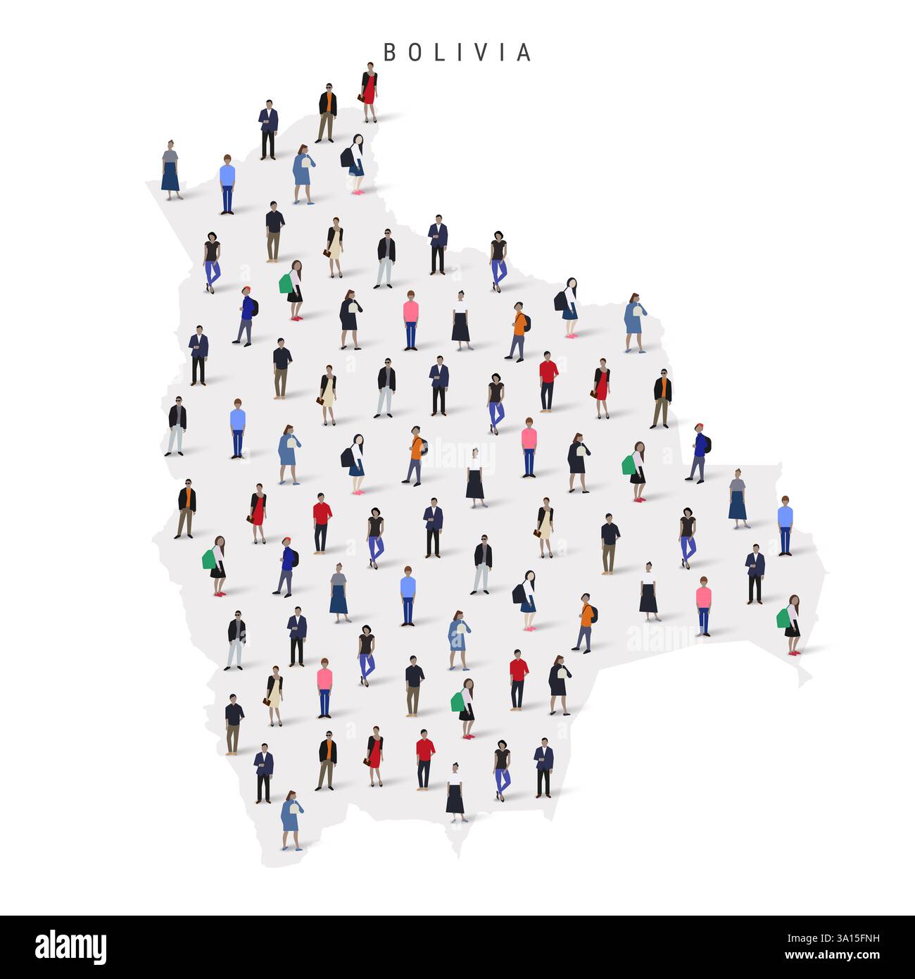Bolivia population map. Large group of realistic a diverse crowd of ...