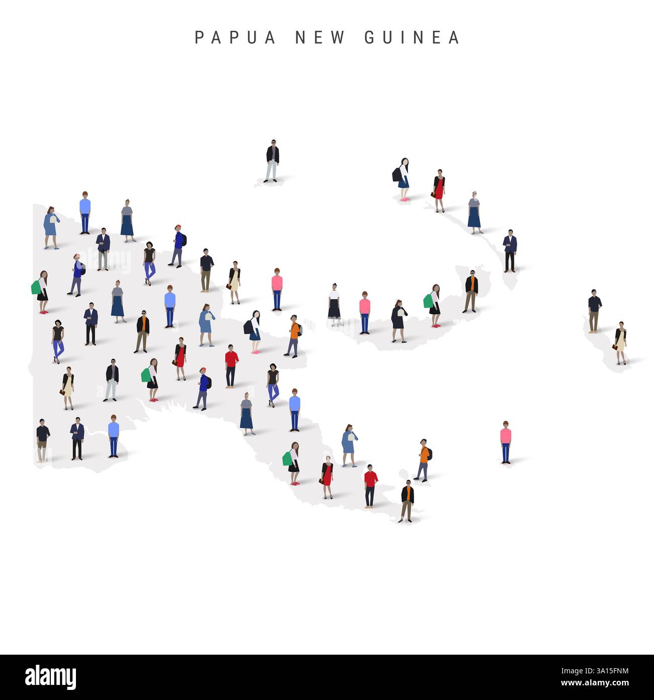 Papua New Guinea population map. Large group of realistic a diverse ...