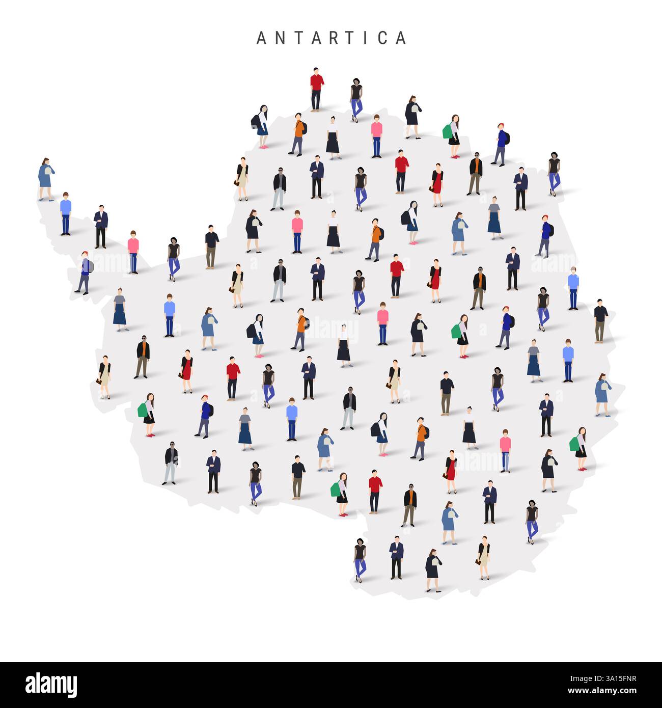 Antarctic population map. Large group of realistic a diverse crowd of ...