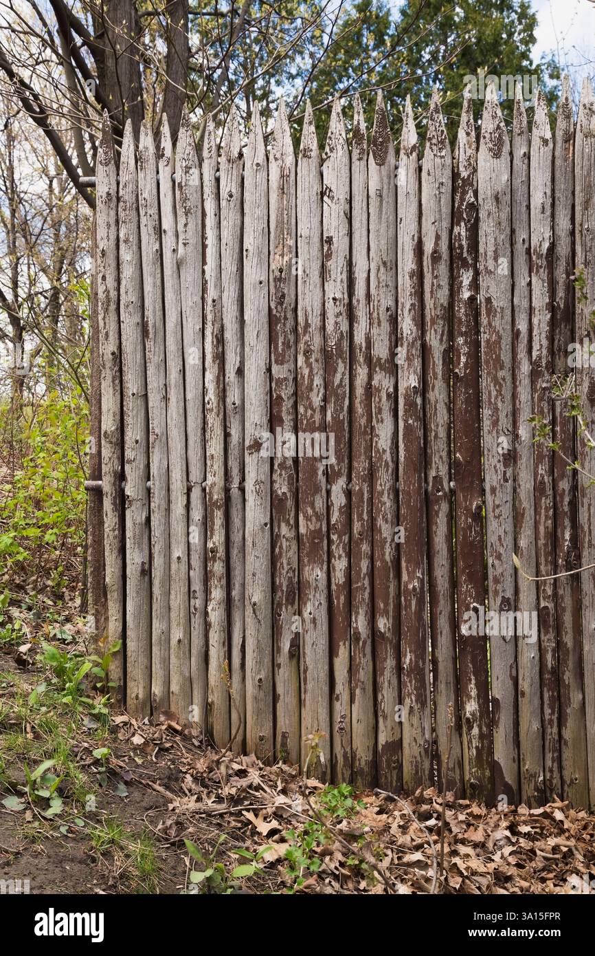 Fence made with wooden stakes called a palisade, Montreal Botanical ...