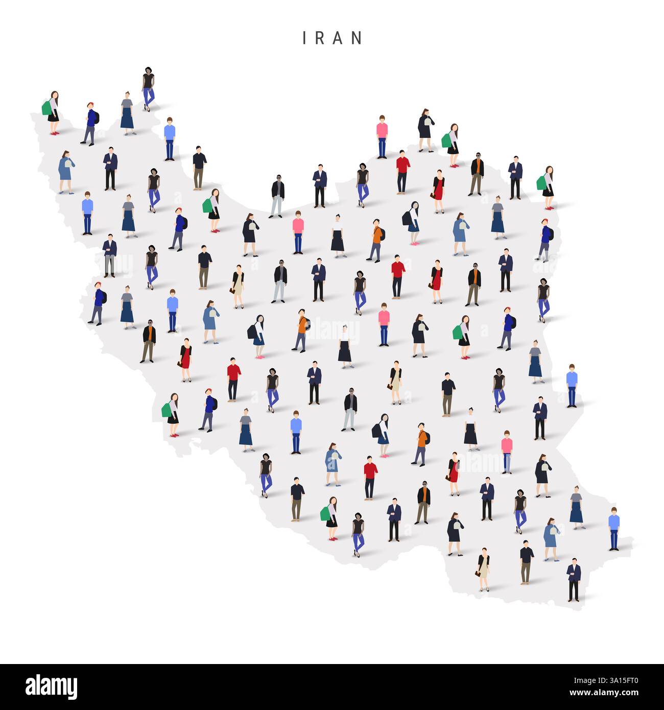 Iran population map. Large group of realistic a diverse crowd of people ...