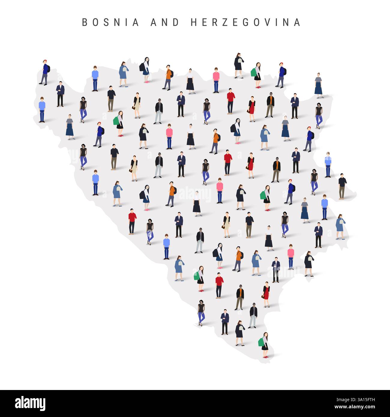 Bosnia and Herzegovina population map. Large group of realistic a ...