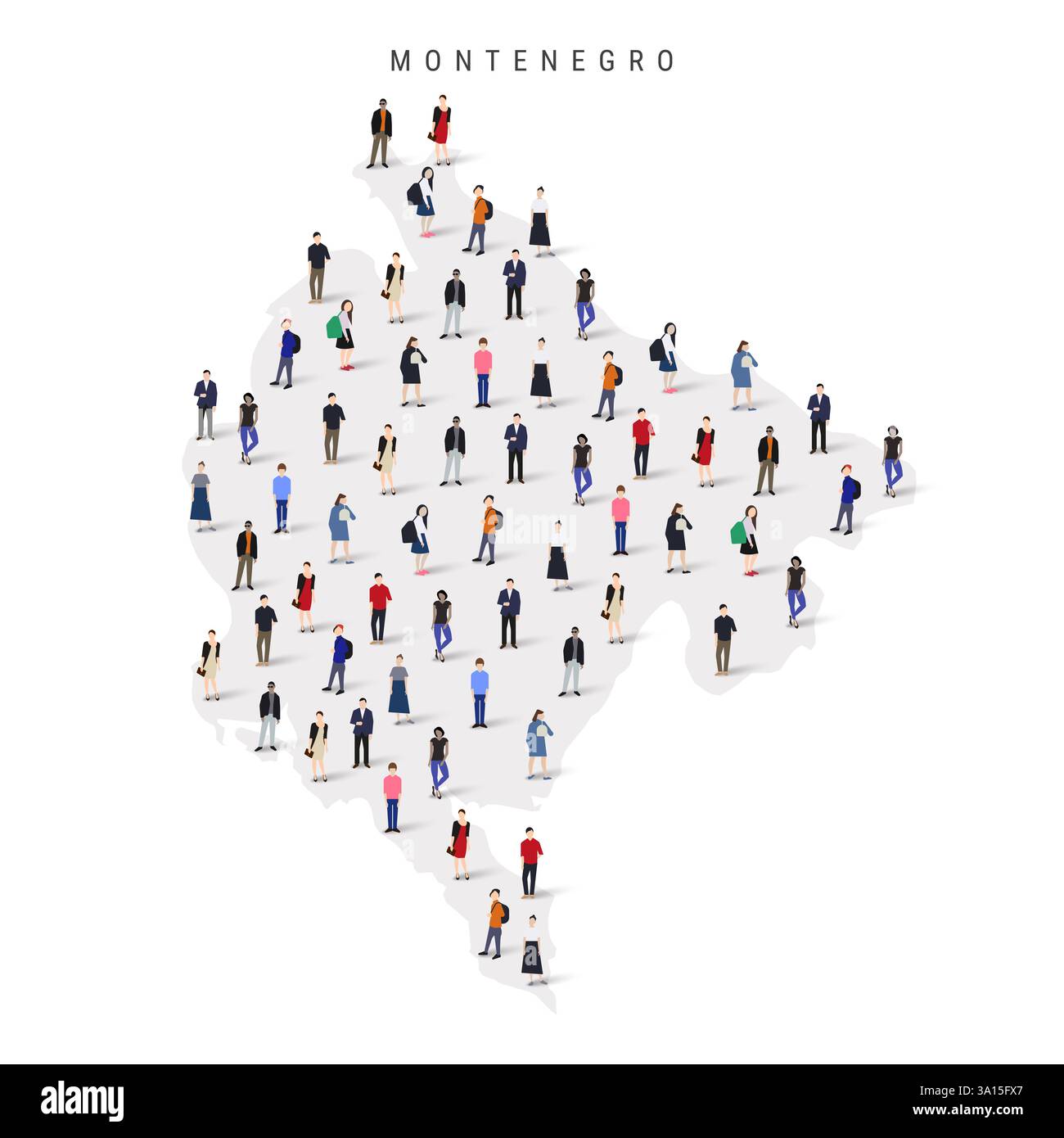 Montenegro population map. Large group of realistic a diverse crowd of ...
