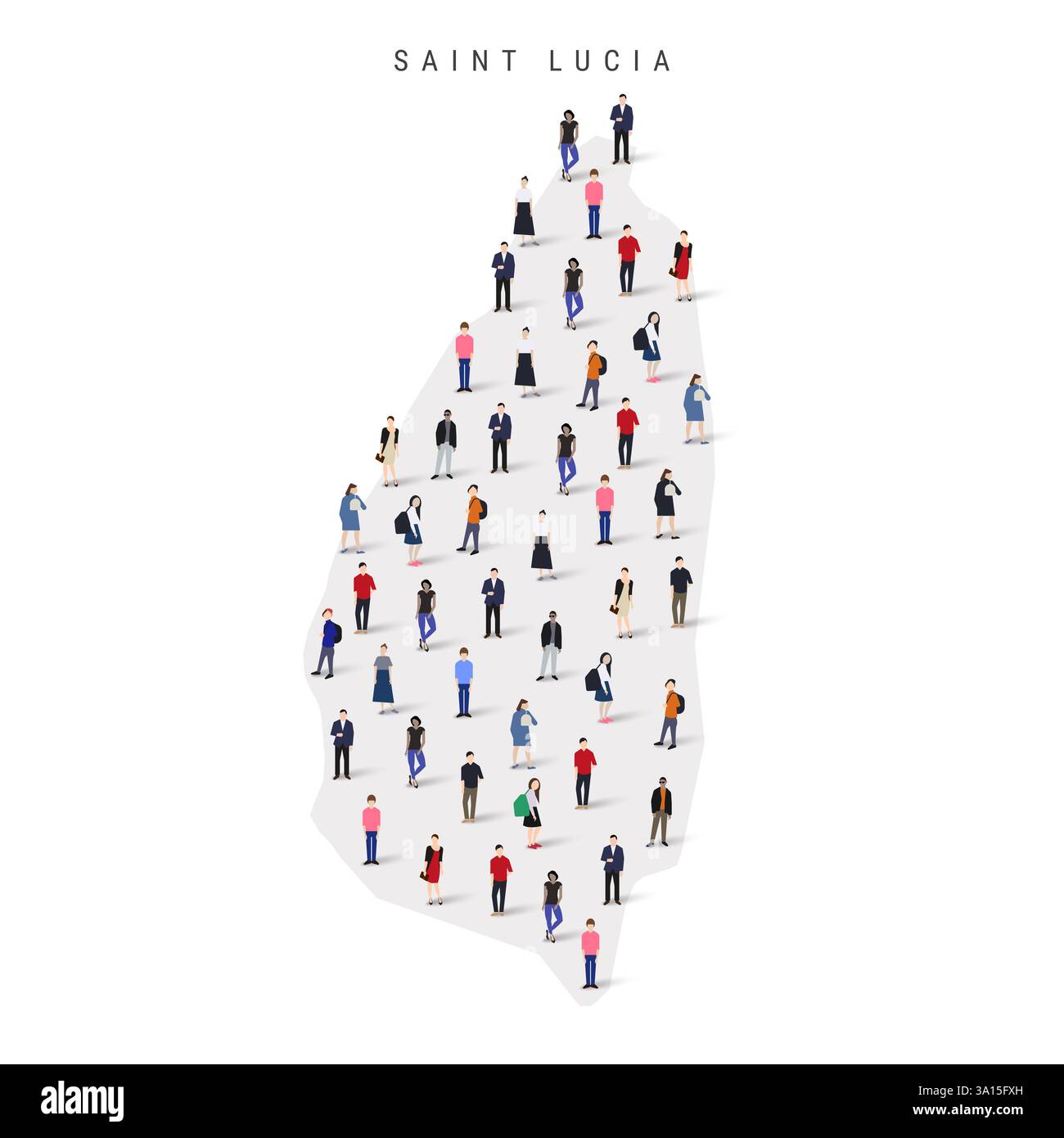 Saint Lucia population map. Large group of realistic a diverse crowd of ...