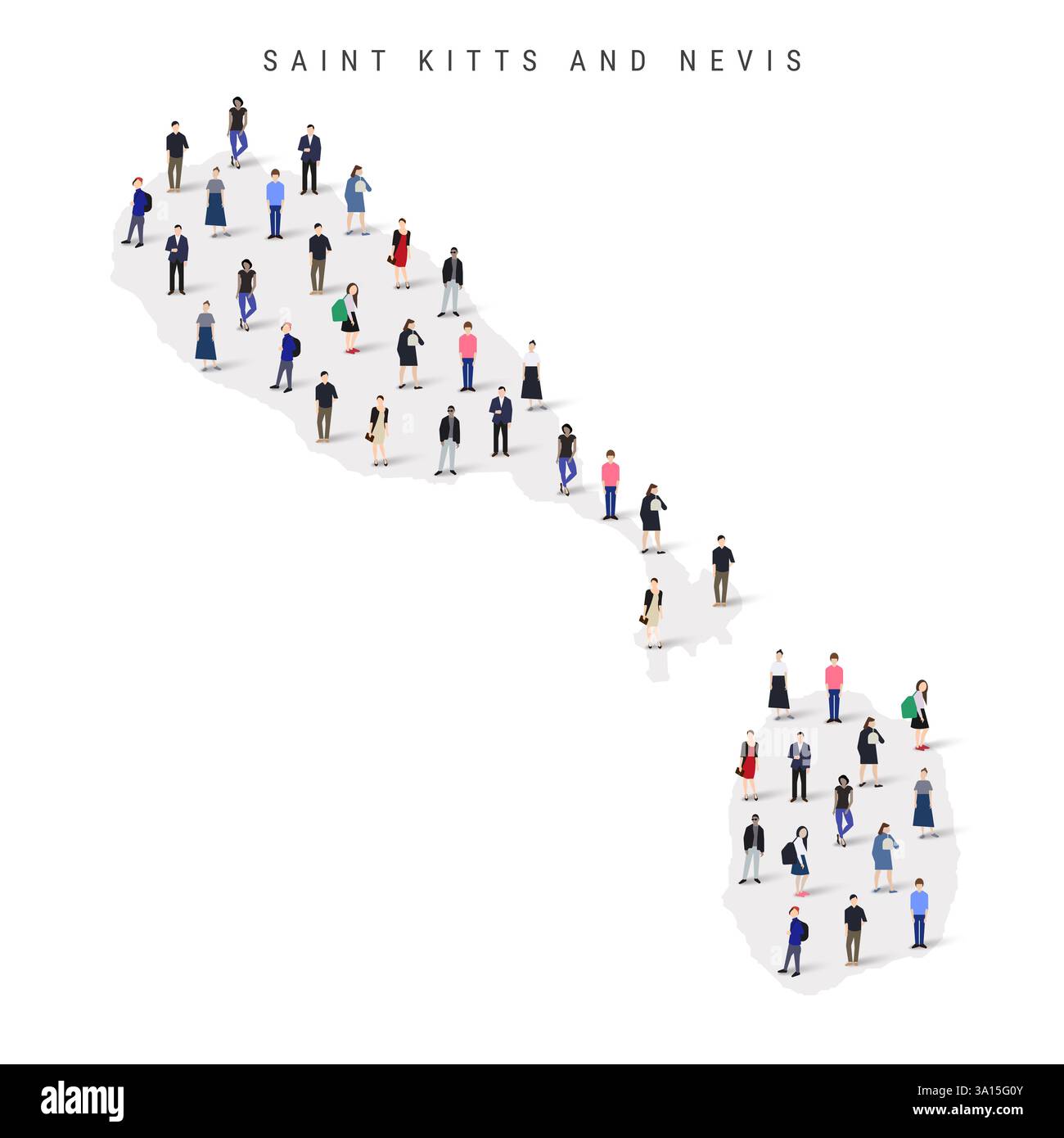 Saint Kitts and Nevis population map. Large group of realistic a ...