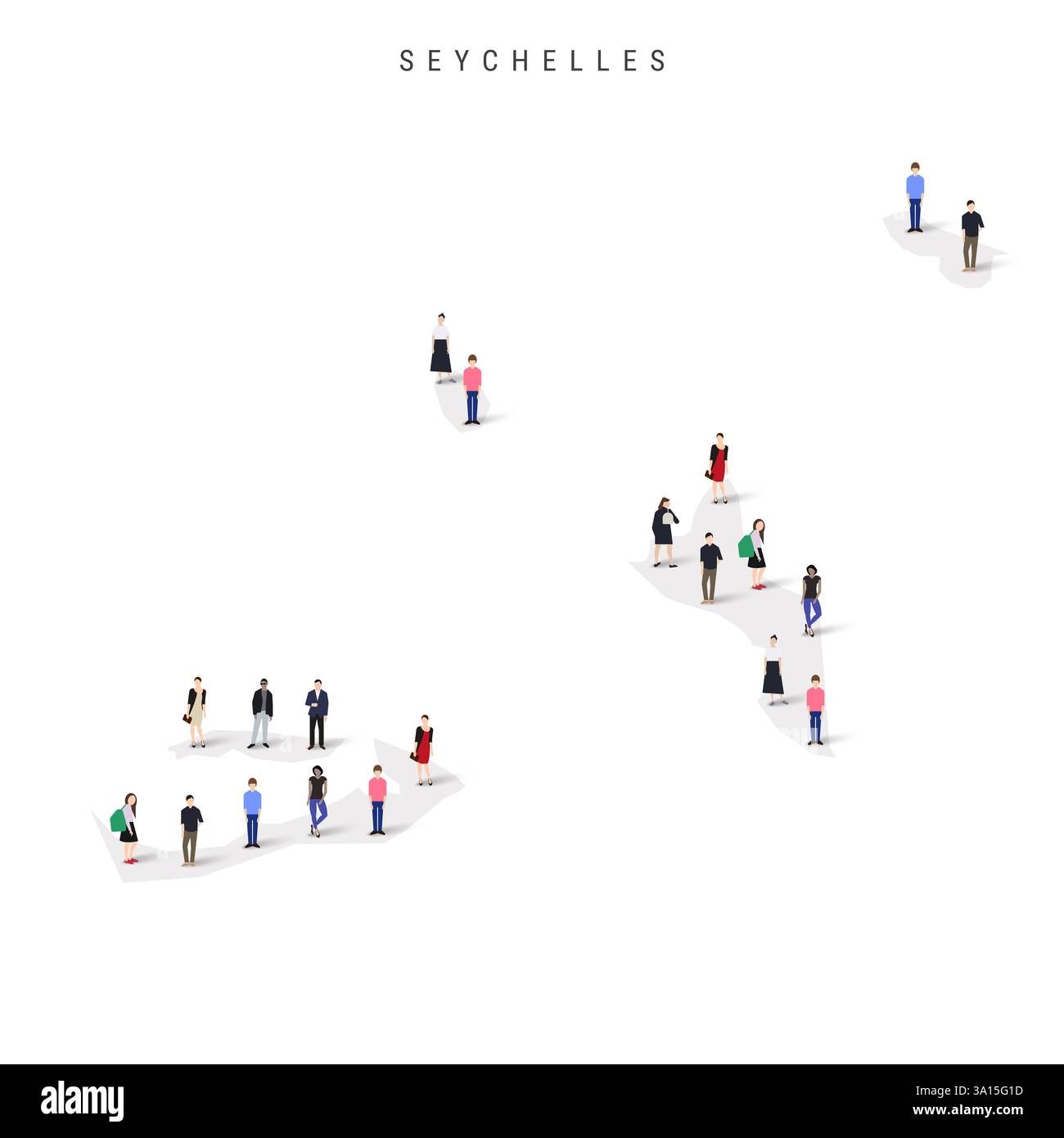 Seychelles population map. Large group of realistic a diverse crowd of ...